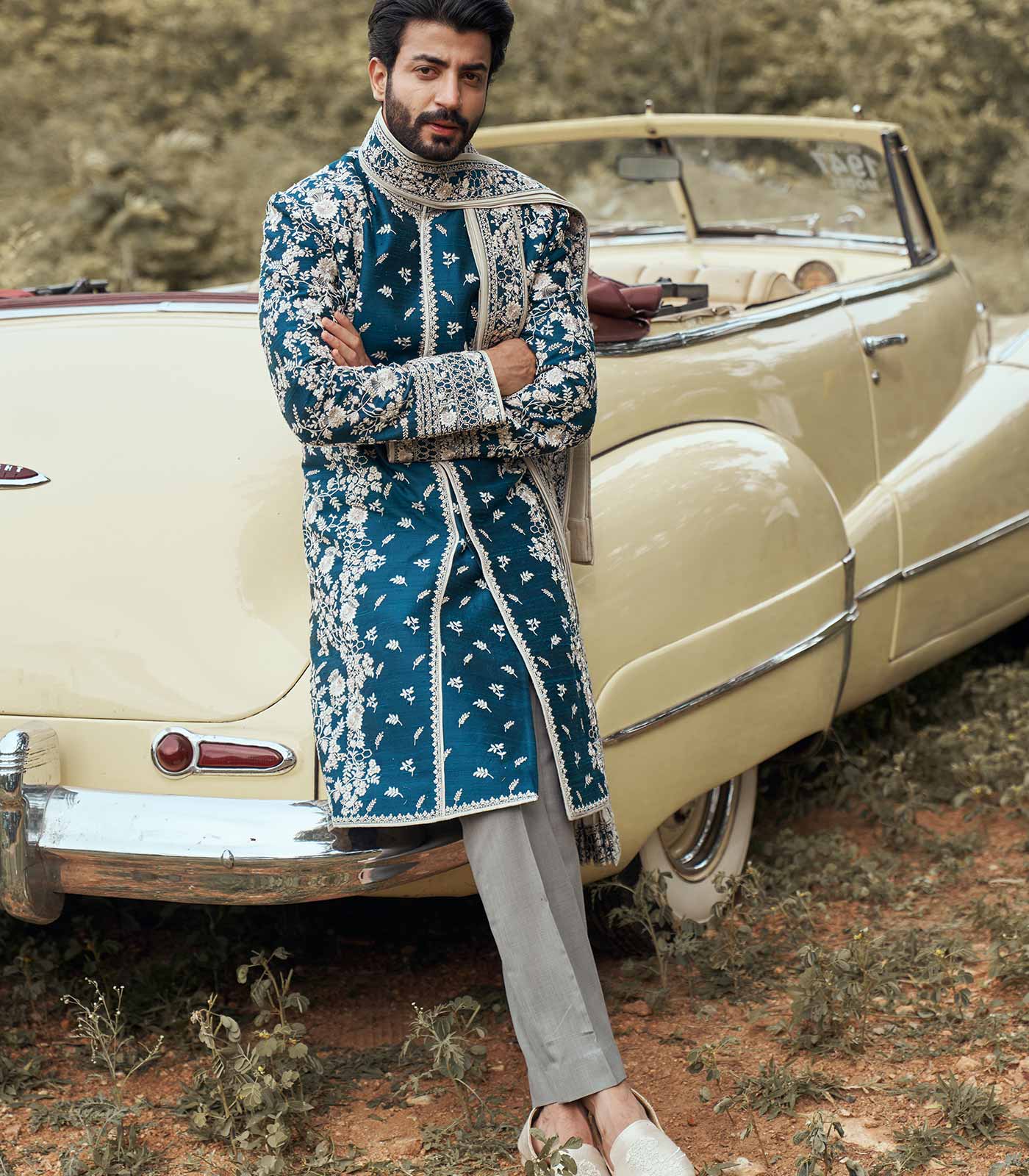 NAVY BLUE SHERWANI SET – anushreereddydesign