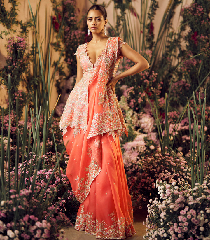 Coral Ember Saree Set